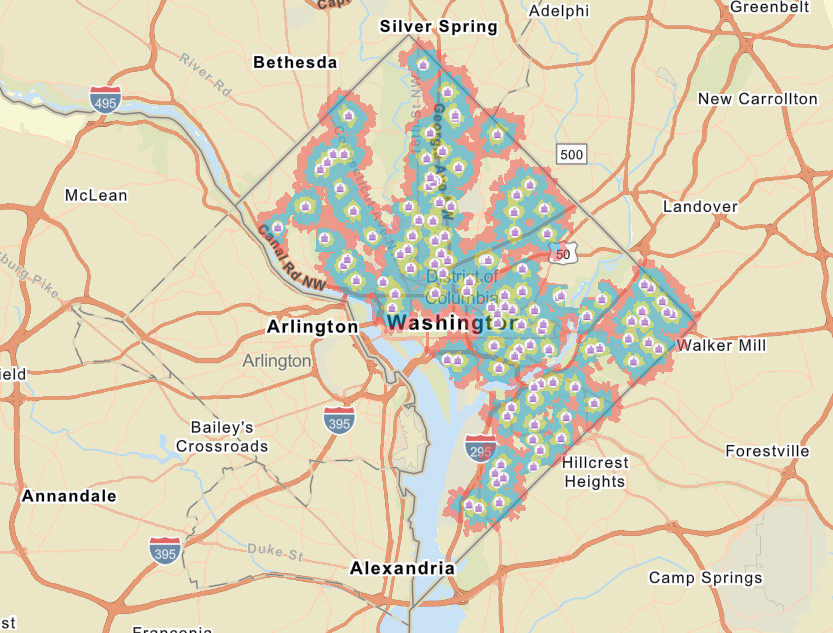 Walking Range for DC Schools | Spatialnode